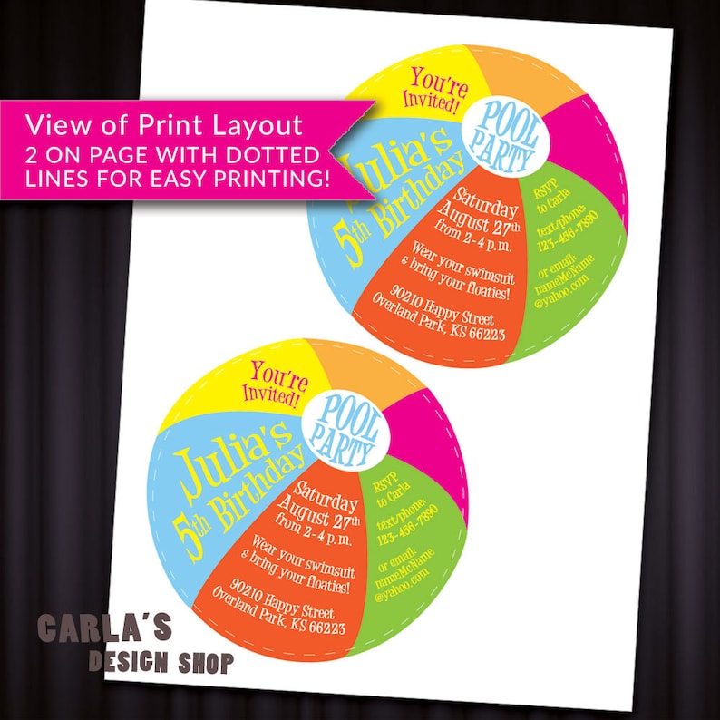 ROUND Beach Ball PRINTABLE Birthday or Pool Party Invitation! Fun ...