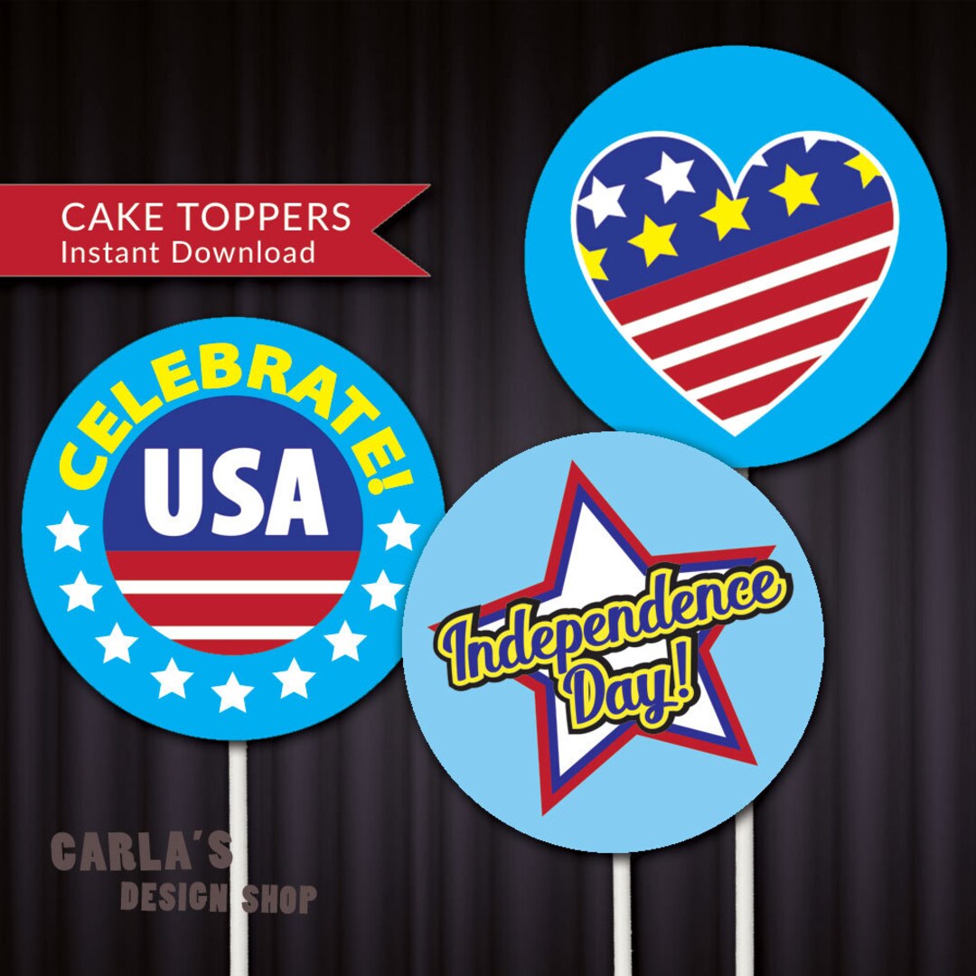 Independence Day, Celebrate USA and Patriotic Heart Cupcake Toppers ...