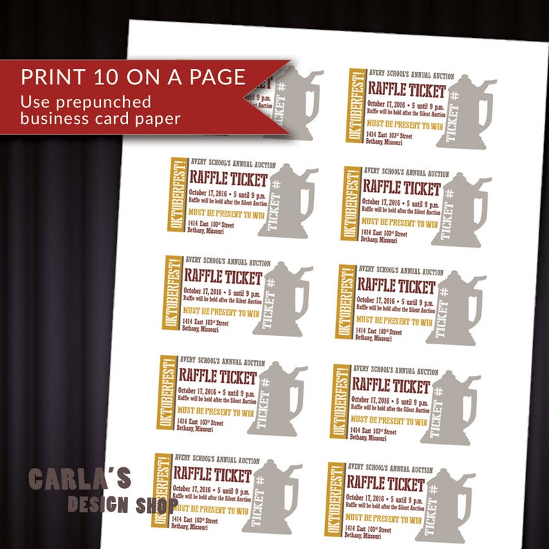 Oktoberfest, Fall Festival, Beer Stein Printable RAFFLE TICKET ...
