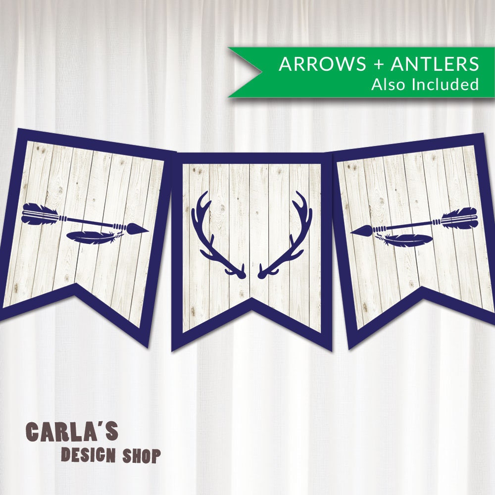 Antler and Arrows Theme DIY Banner With Blue Border and - Etsy