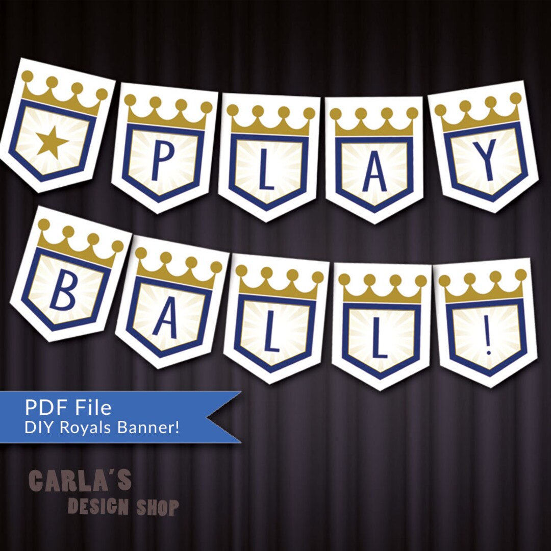 Royals Baseball Inspired Blue and Gold Pennant-style DIY Banner Instant ...