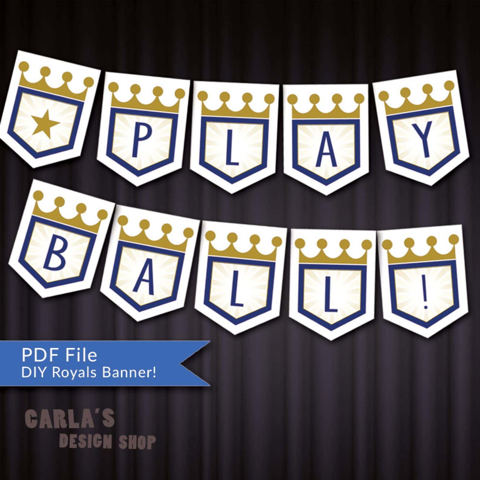 Royals Baseball Inspired Blue and Gold Pennant-style DIY Banner Instant ...