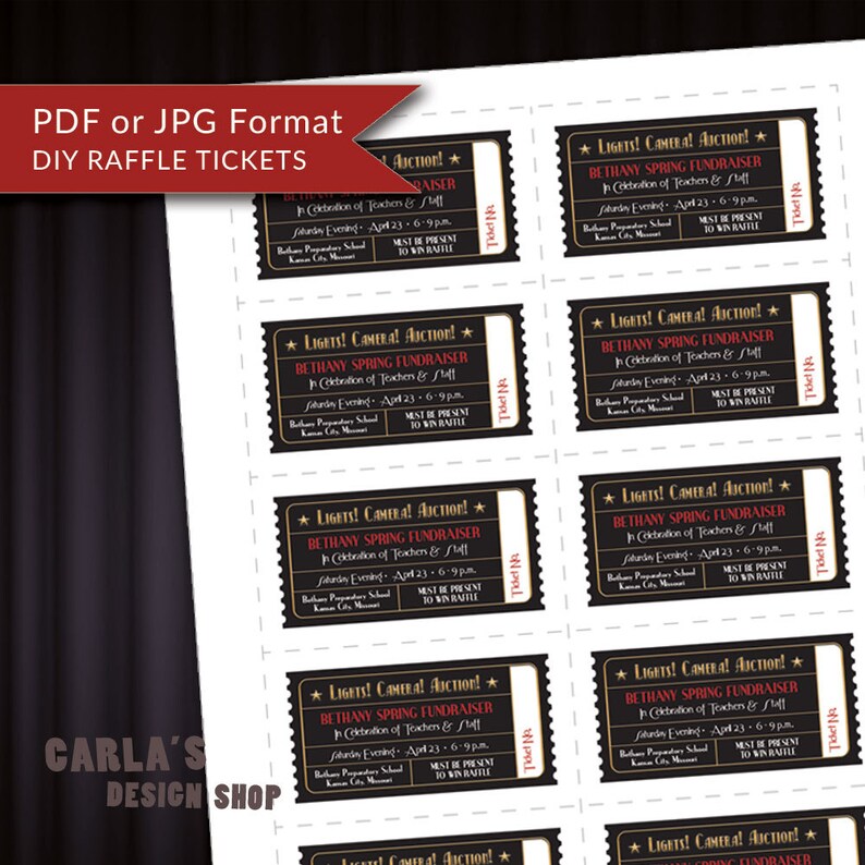 Lights Camera Action! or Lights Camera Auction! PRINTABLE Raffle Ticket ...