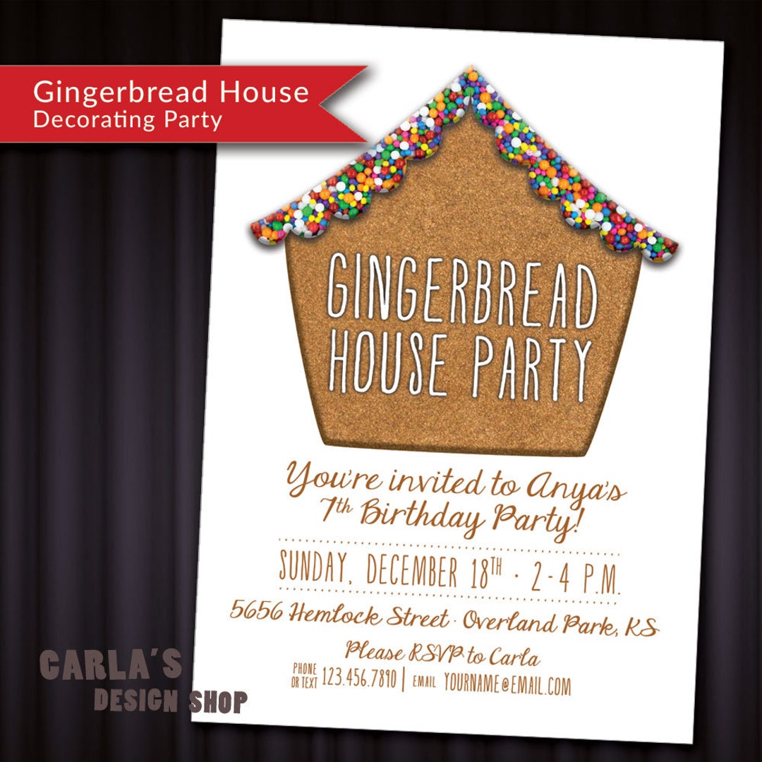 Gingerbread House PRINTABLE Invitation With Cookie & Sprinkle Texture ...