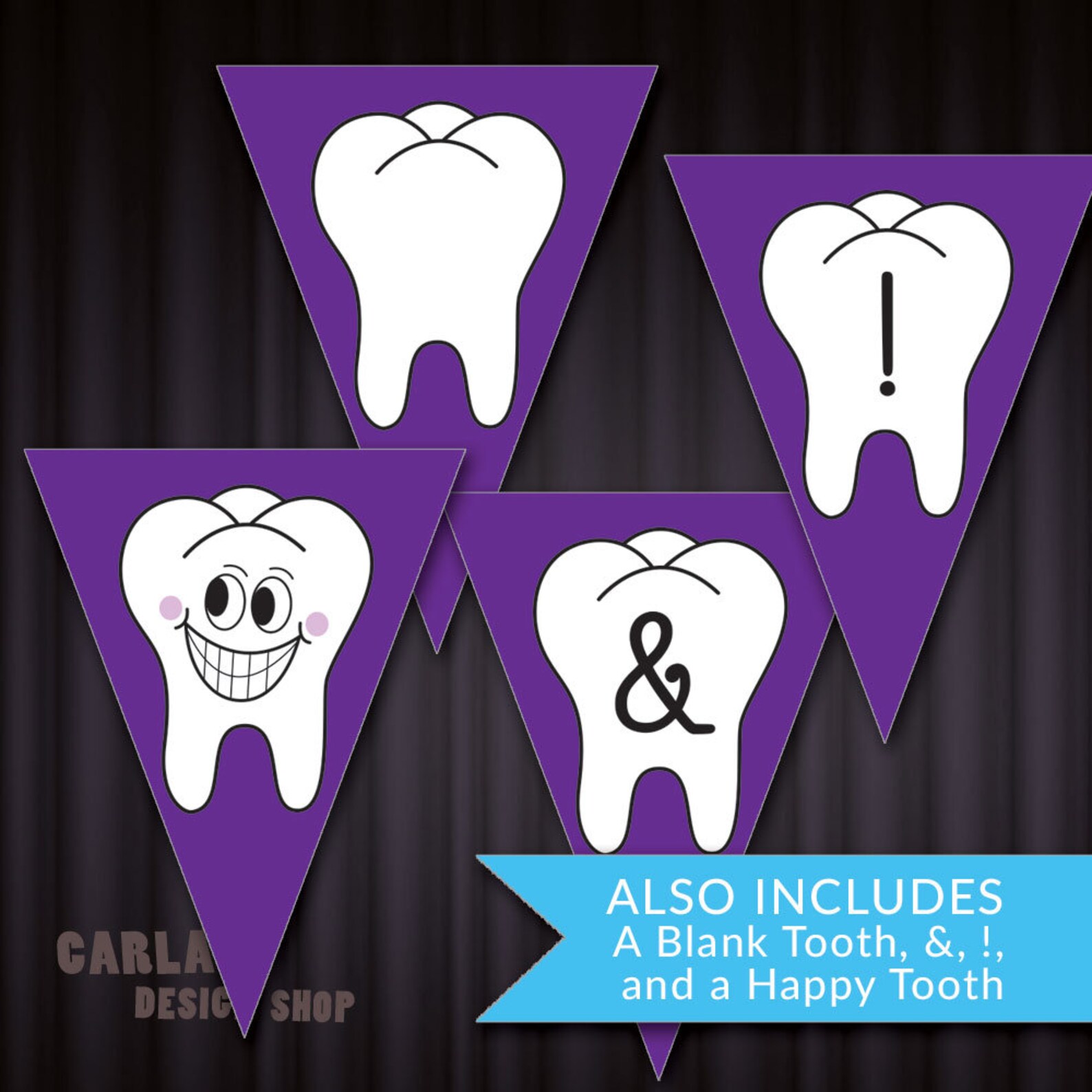 DIY Tooth Banner With PURPLE Background Instant Download Printable PDF ...