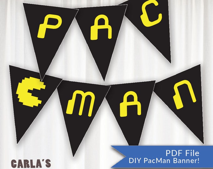 Pac Man Banner With Arcade Theme | Includes Ghosts, Fruit, Pac Man and ...