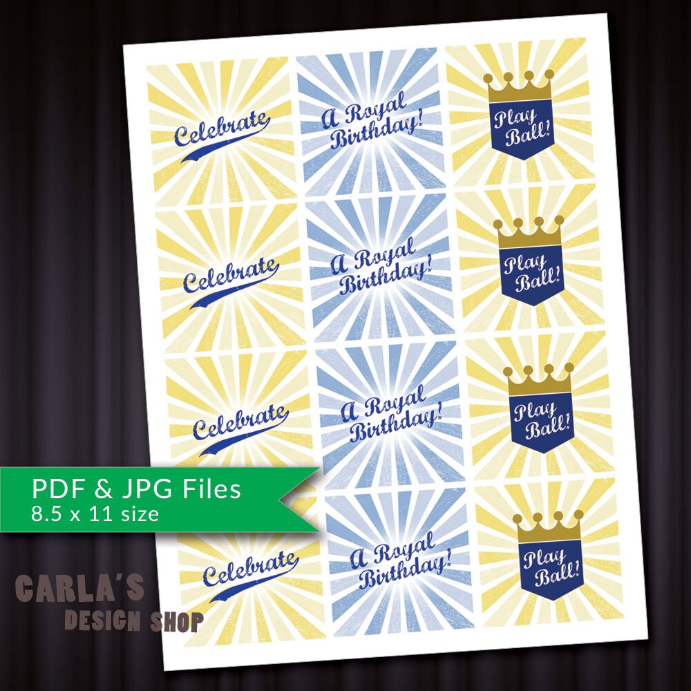 Royals Baseball Inspired Birthday Party Cupcake Toppers Stickers 2 ...