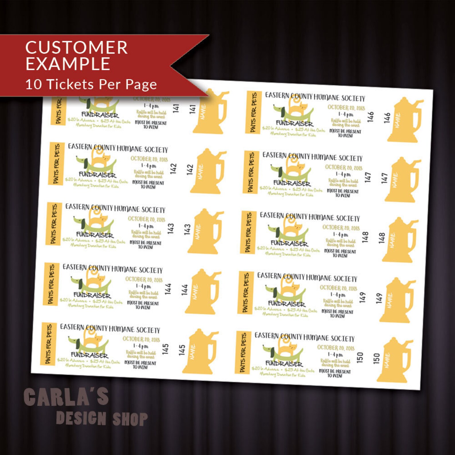 NUMBERED Raffle Tickets for Your Fundraiser | Custom for Your Event ...