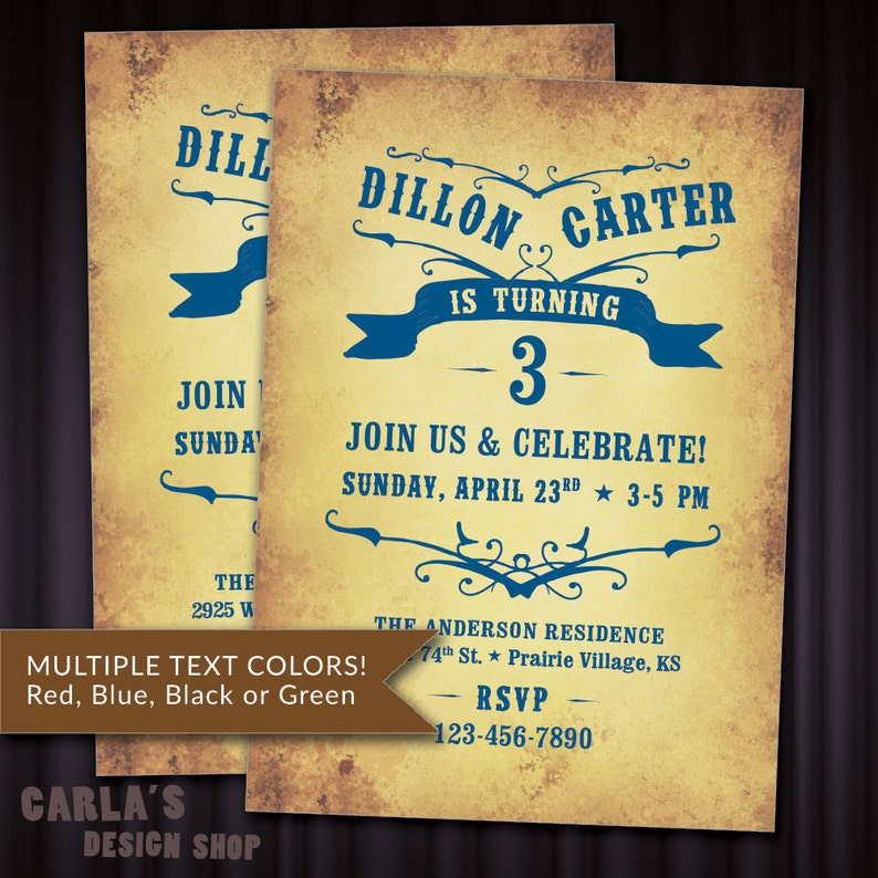 Western & Cowboy or Cowgirl Theme PRINTABLE Birthday Invitation With ...
