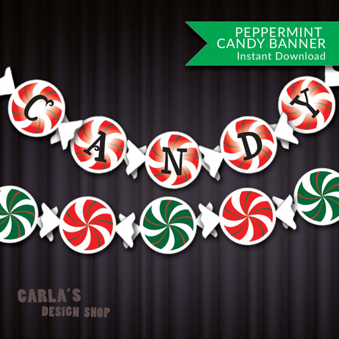 Red & Green Peppermint Candy Pennant-style DIY Banner Instant Download ...