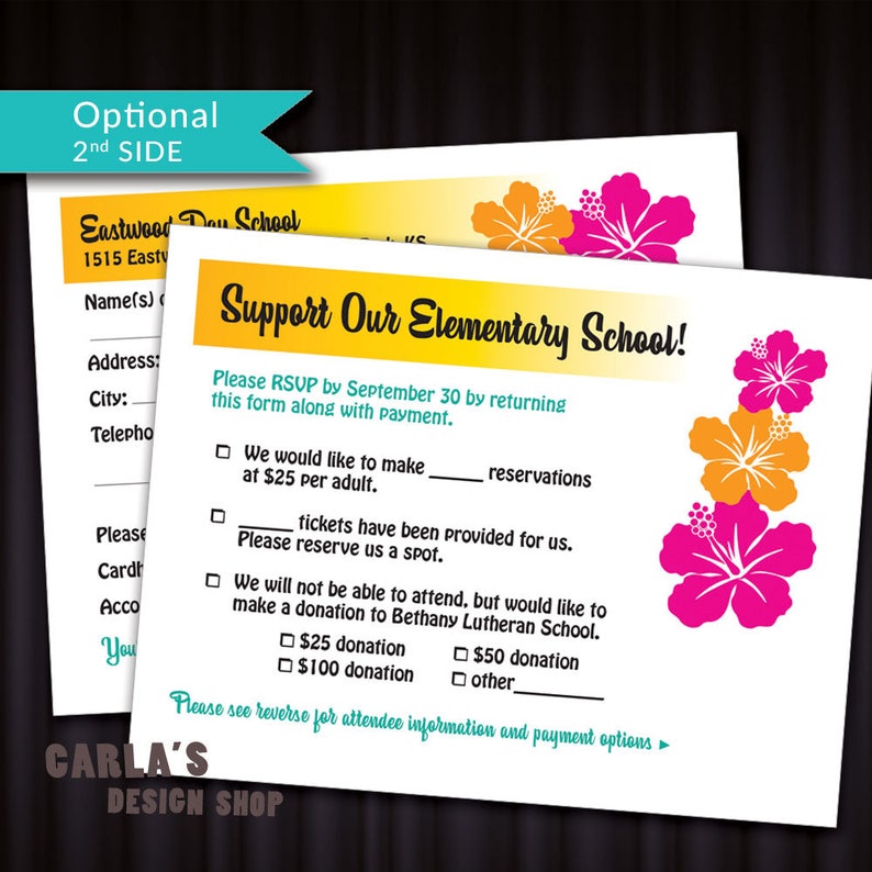 PRINTABLE RSVP Card for Auction and Fundraiser - Hawaiian and Tropical ...