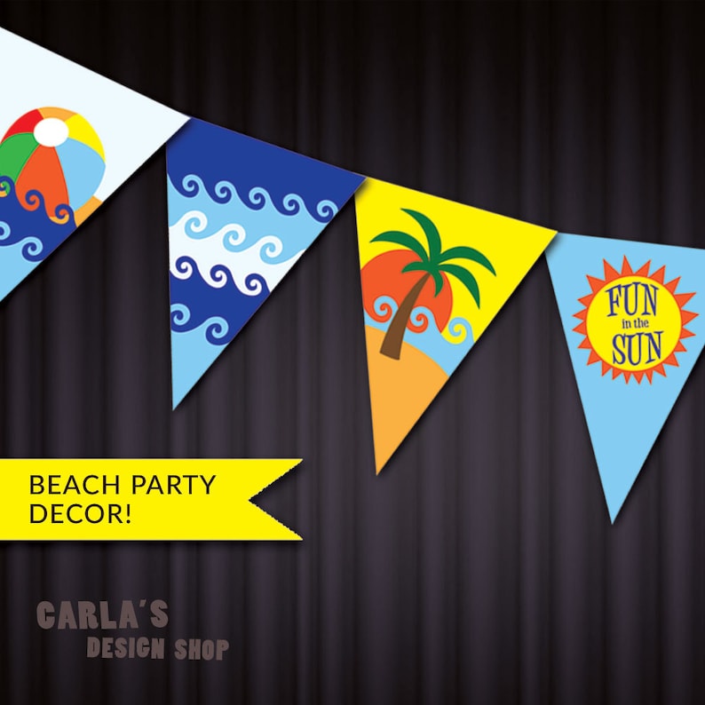 Fun in the Sun, Beach Ball, Palm Tree and Waves DIY Pennant-style ...