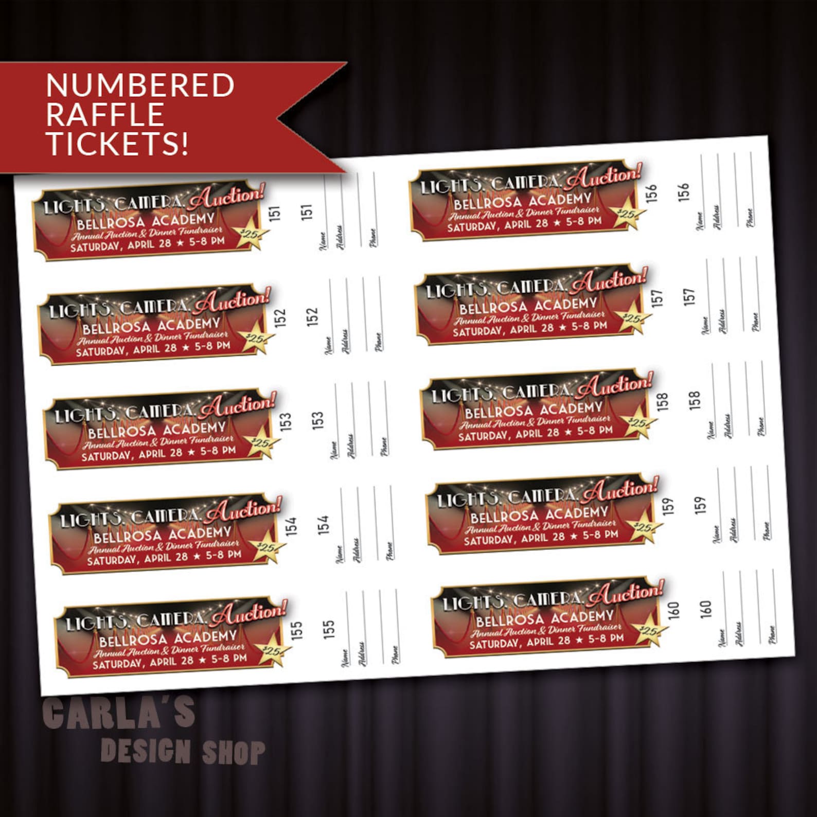 NUMBERED Raffle Tickets for Your Fundraiser | Custom for Your Event ...