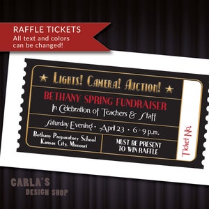 Lights Camera Action! or Lights Camera Auction! PRINTABLE Raffle Ticket ...