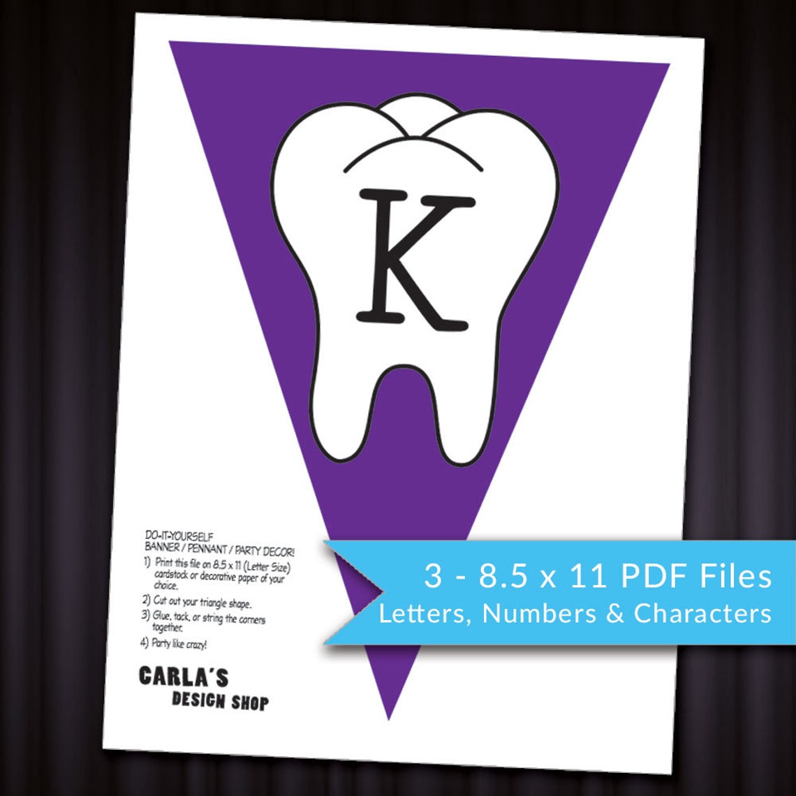 DIY Tooth Banner With PURPLE Background Instant Download Printable PDF ...