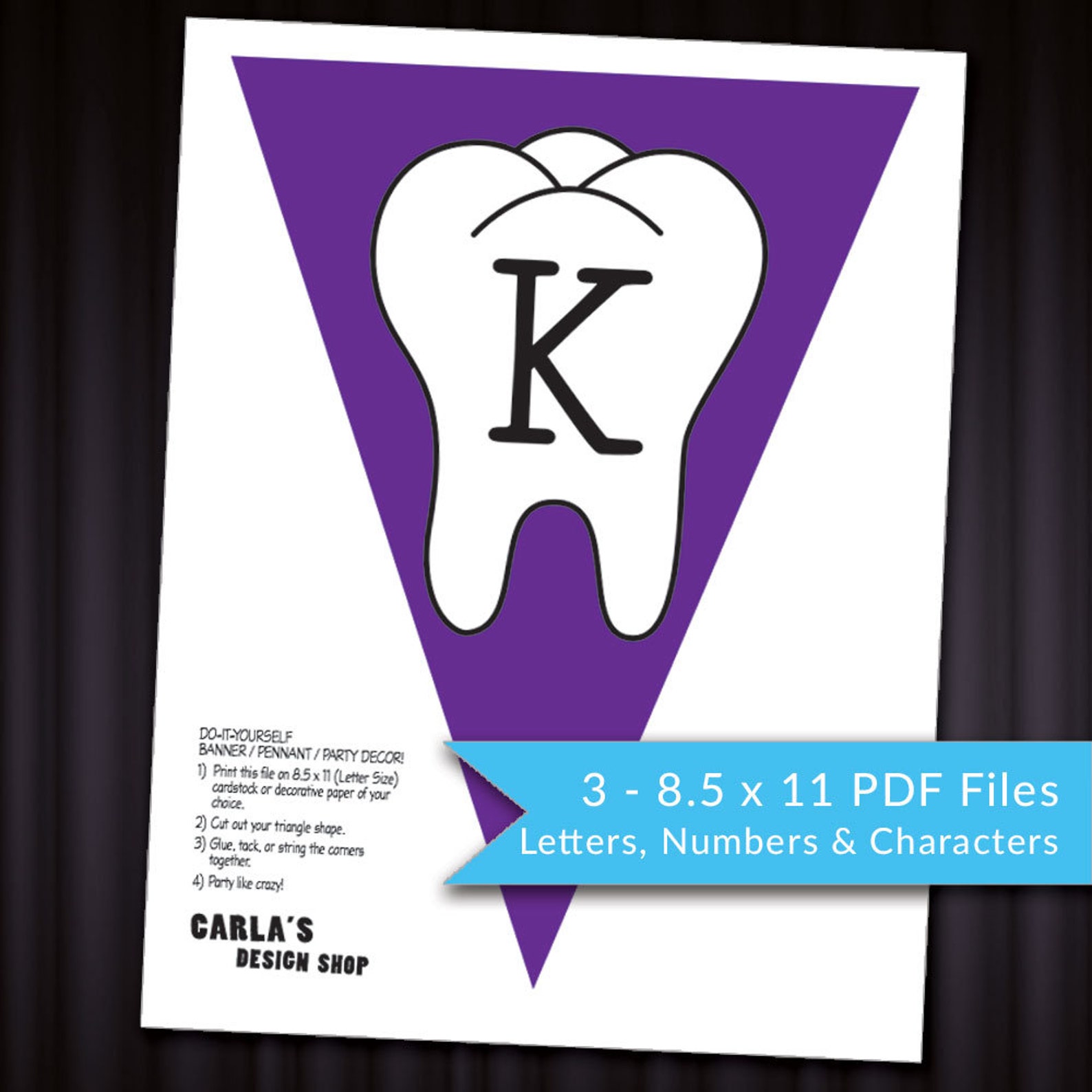 DIY Tooth Banner With PURPLE Background Instant Download Printable PDF ...