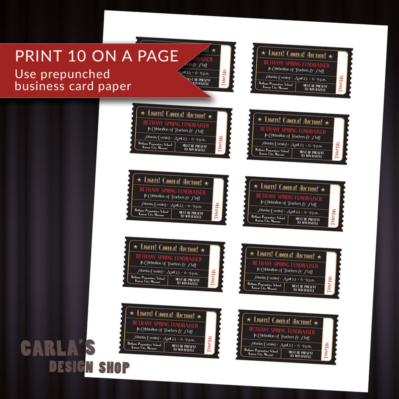 Lights Camera Action! or Lights Camera Auction! PRINTABLE Raffle Ticket ...