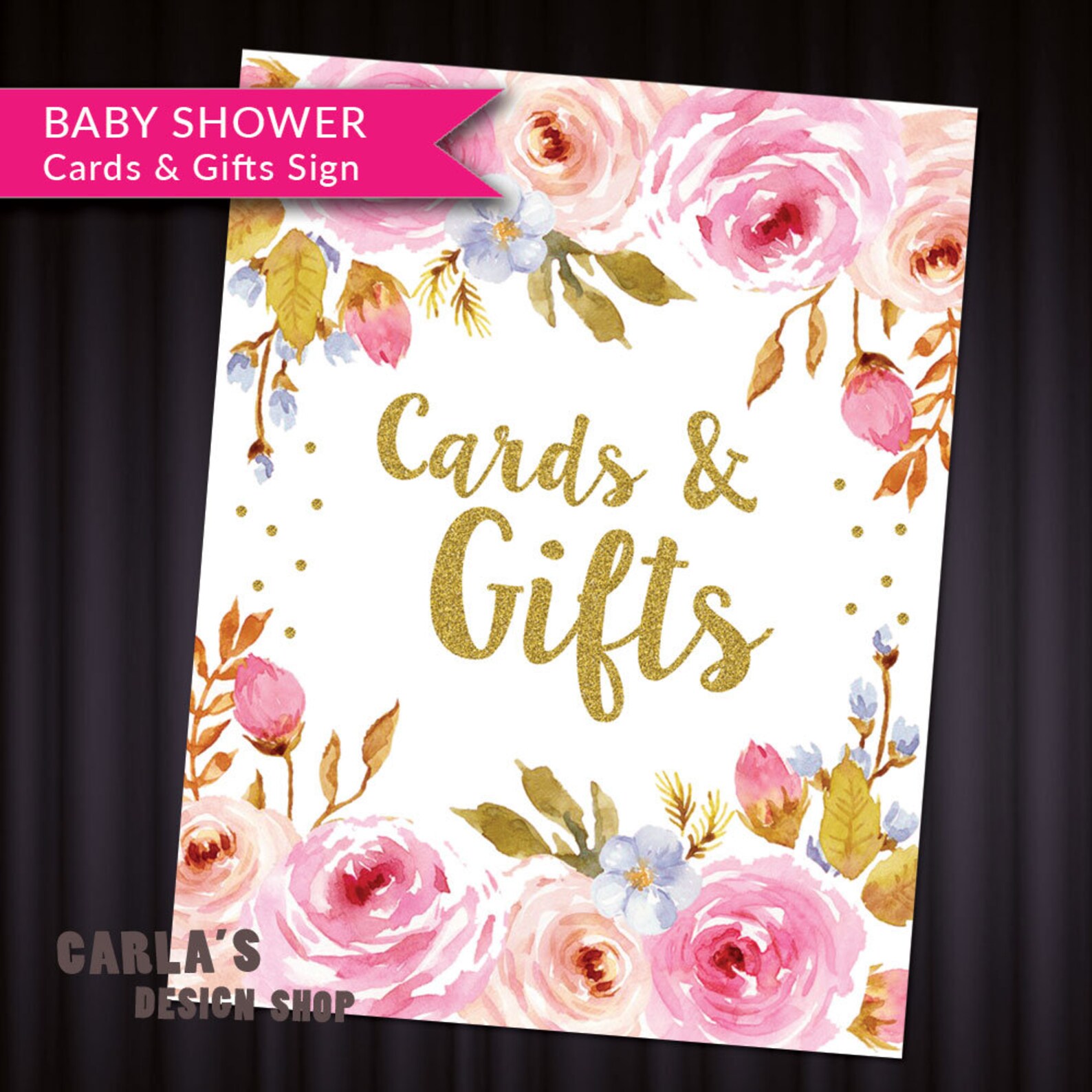 Baby Girl Shower Signs Instant Download | JPG & PDF | Floral and Dot ...