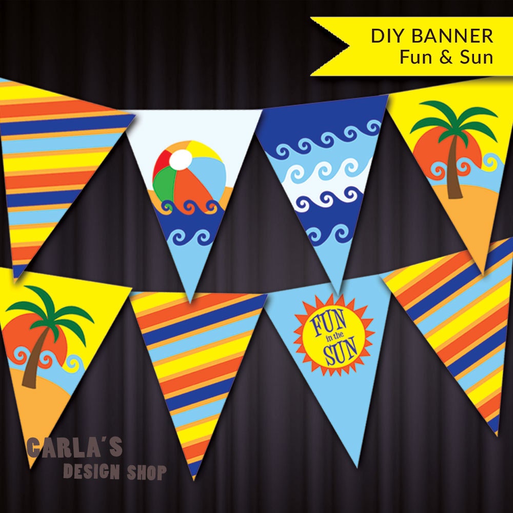 Fun in the Sun, Beach Ball, Palm Tree and Waves DIY Pennant-style ...