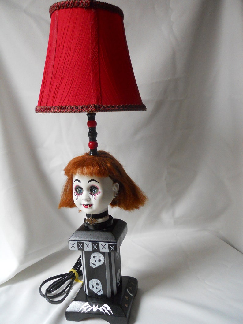 Goth Vampire/ Witch Doll Head Desk Lamp Ooak - Etsy