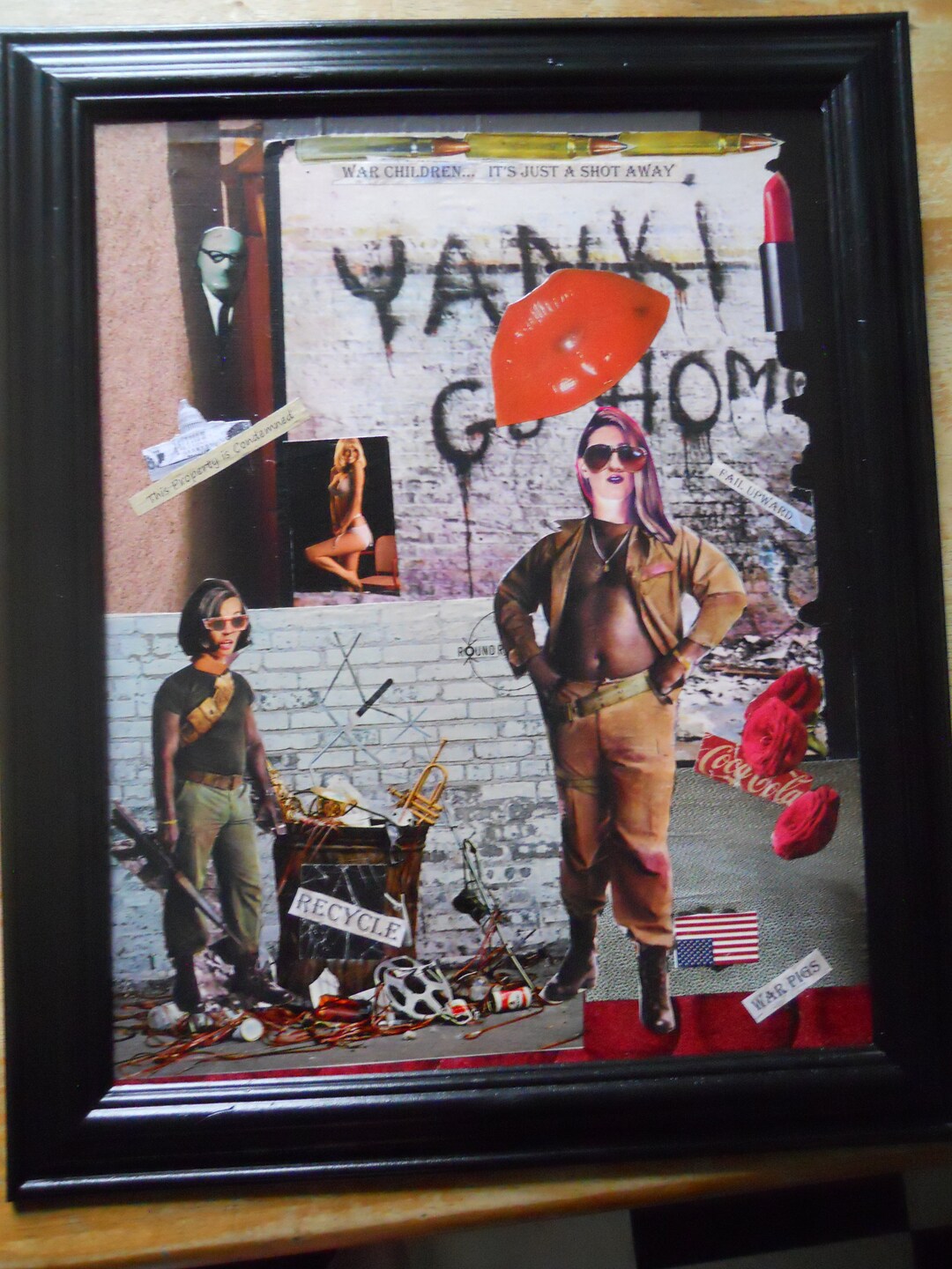Original Paper Collage Angry Art "a Shot Away" Framed & Ready to Hang ...