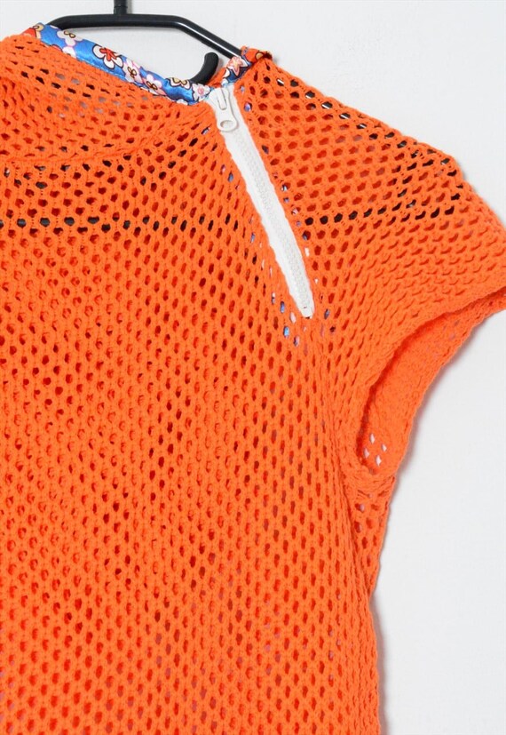 Y2K Orange Fish Net Crochet Hooded Flower Zipper Top … - Gem