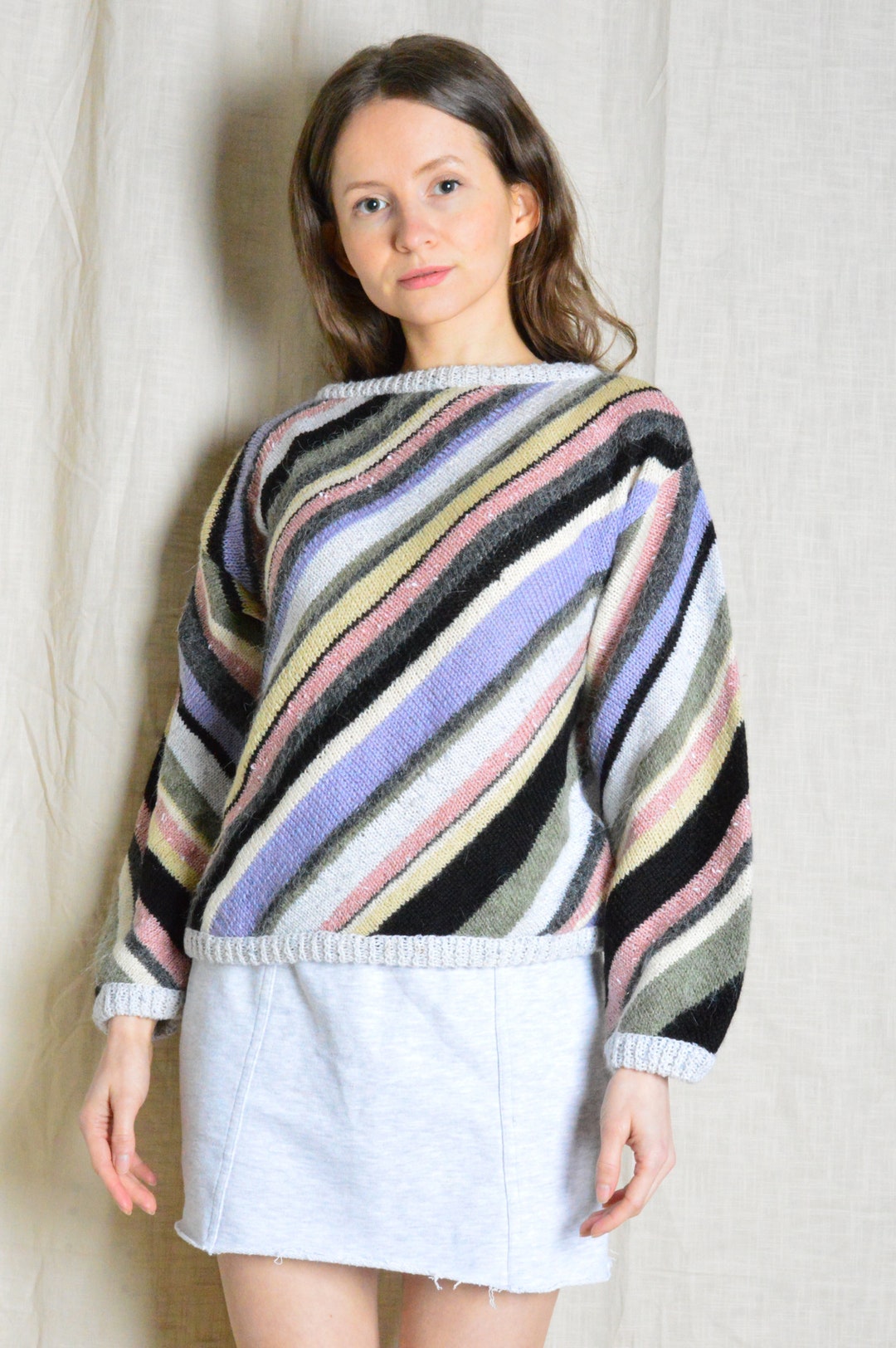 Vintage 80s Colourful Pastel Striped Sweater Womens Jumper Size XS - Etsy