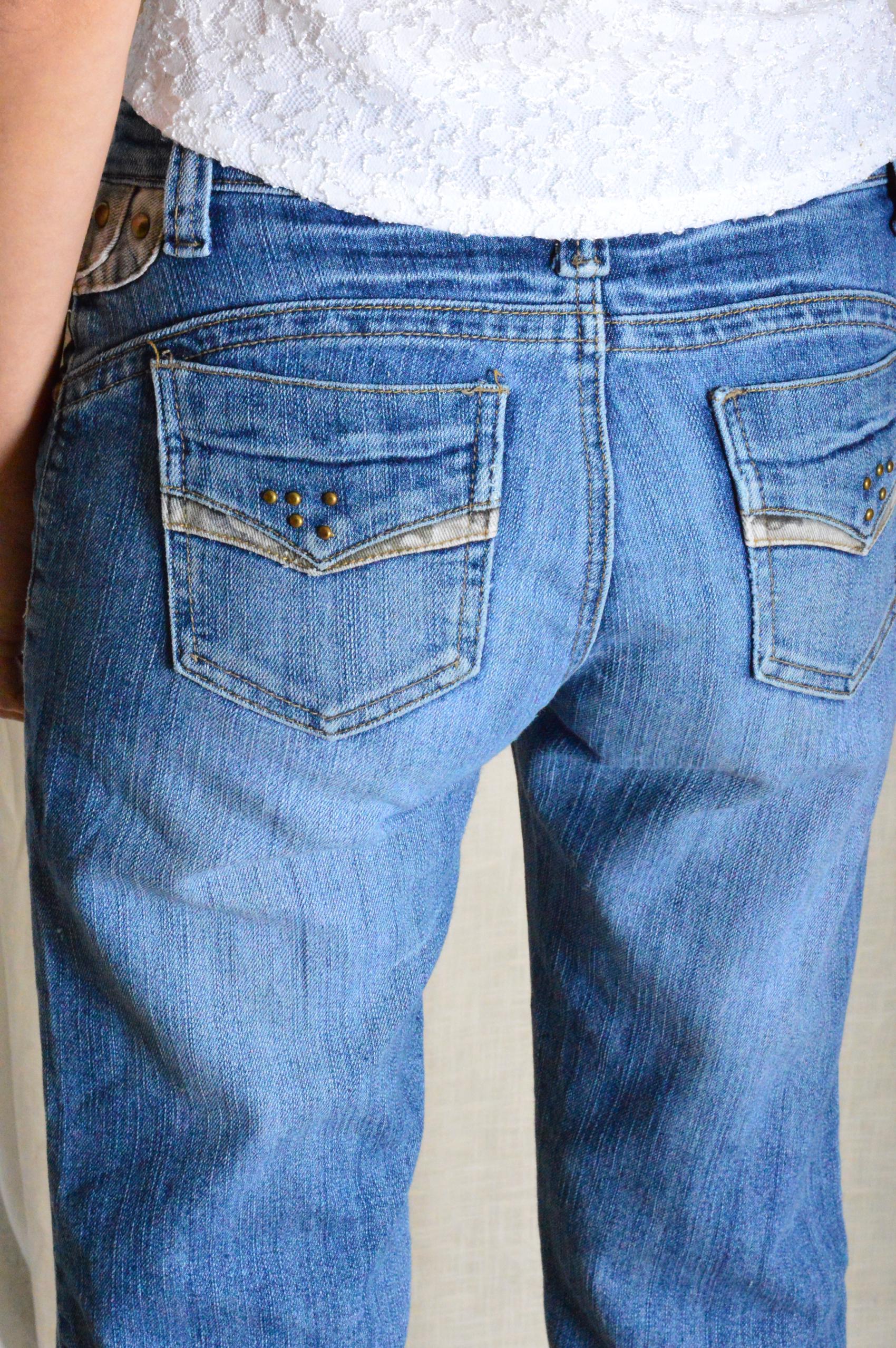 Y2K Blue Low Waist Camo Detail Capri Denim Pants Womens Jeans Waist 29 ...