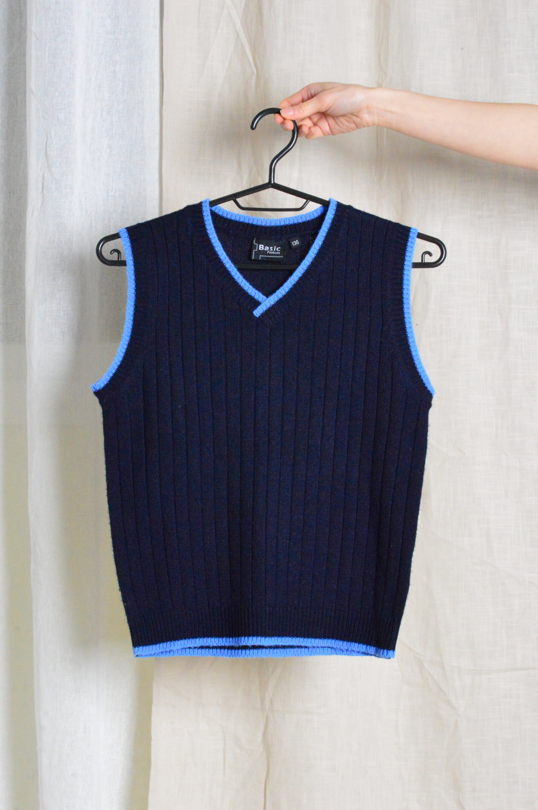 Y2K Navy Blue Knit Minimalist V-neck Preppy Womens Vest Petite Size XXS ...