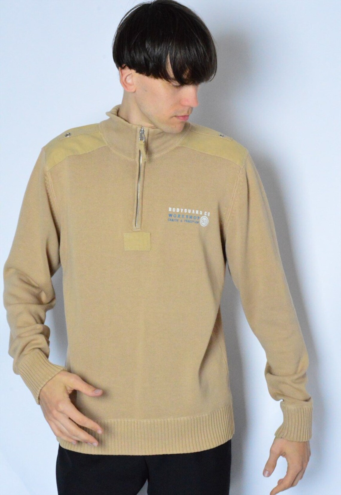 Y2K Vintage Beige Knit Grunge Zipper Mens Jumper Size L | Etsy