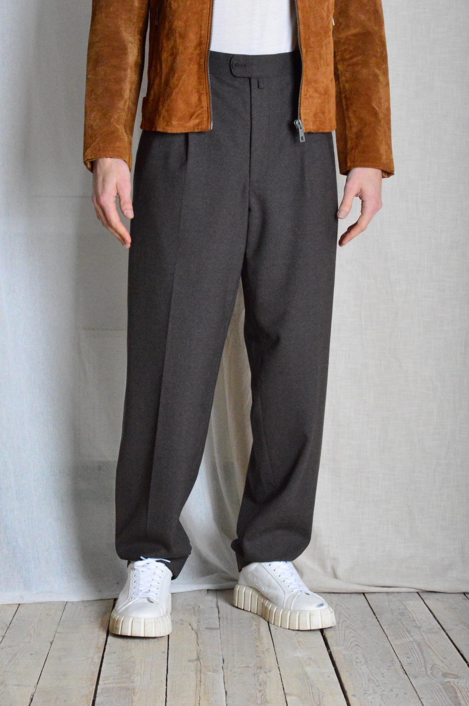 Vintage 90s Brown Minimalist Wool Pleated Mens Pants Preppy Formal ...