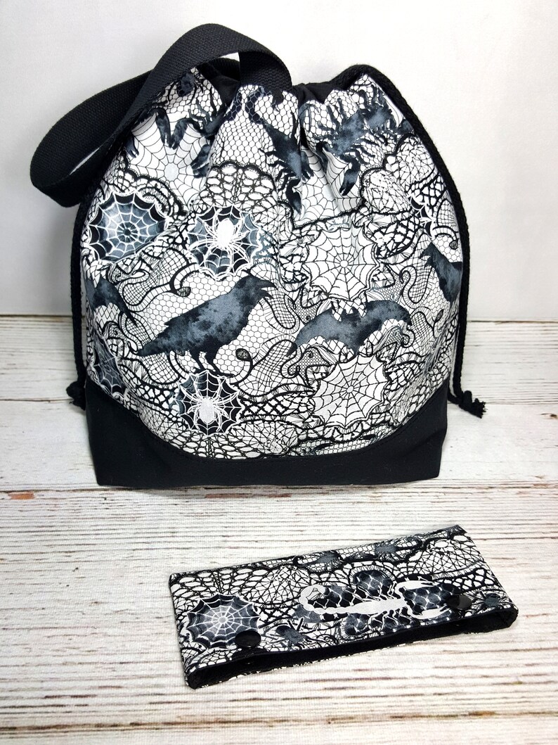 Knitting Project Bag Gothic With Drawstrings Size M Project | Etsy