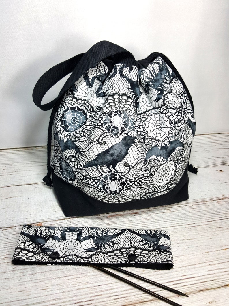 Knitting Project Bag Gothic With Drawstrings Size M Project | Etsy