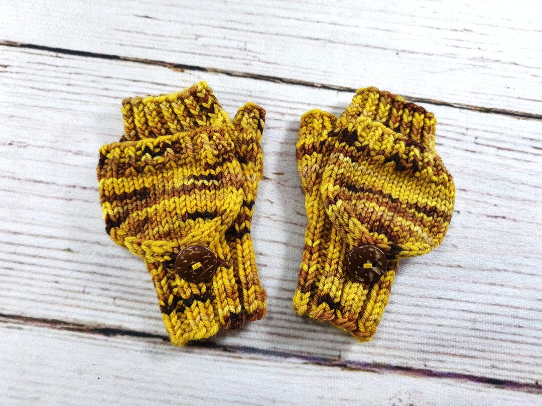 Toddler Mittens With Flap "little Bee" Yellow Brown Hand Painted Yarn ...