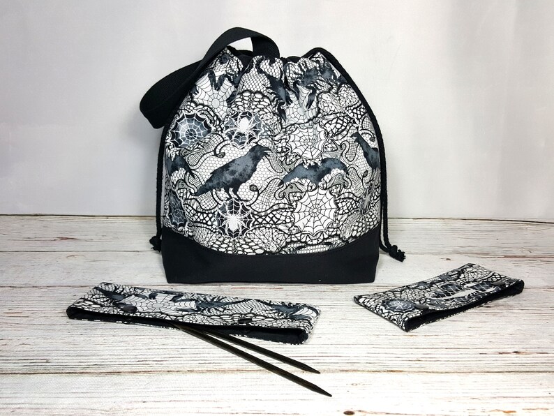 Knitting Project Bag Gothic With Drawstrings Size M Project | Etsy