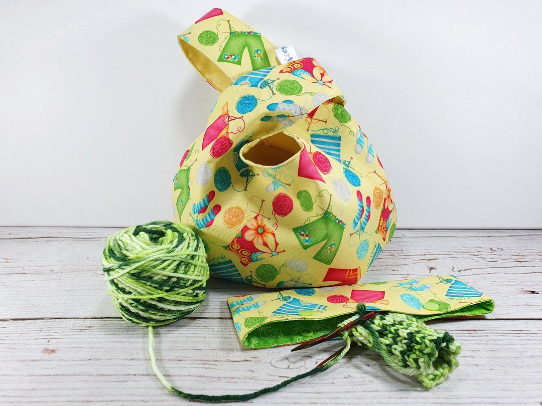 Project Bag Yellow Knitting Motives Handy Sock Knitting Bag - Etsy