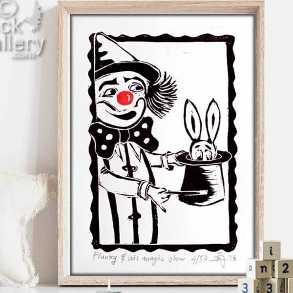 ORIGINAL LINOCUT Print, 6 X 8, Small Size Art, Marcel Marceau, Bip the ...