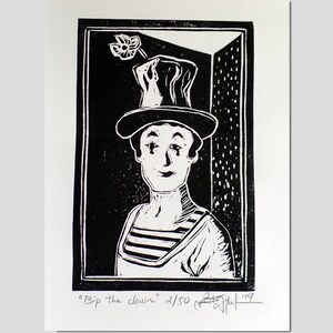 ORIGINAL LINOCUT Print, 6 X 8, Small Size Art, Marcel Marceau, Bip the ...