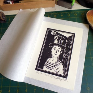 ORIGINAL LINOCUT Print, 6 X 8, Small Size Art, Marcel Marceau, Bip the ...