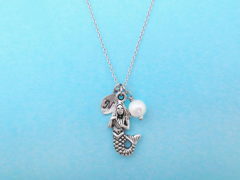 Personalized Letter Initial Mermaid Pearl Silver | Etsy