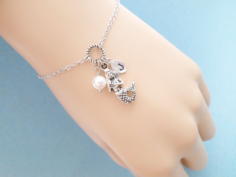 Personalized Letter Initial Mermaid Pearl Silver | Etsy