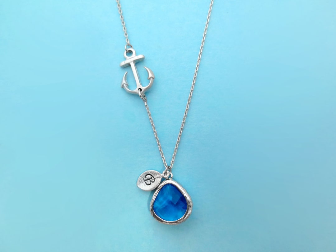 Personalized, Letter, Adjustable Extender, Blue Stone, Sideways, Anchor ...