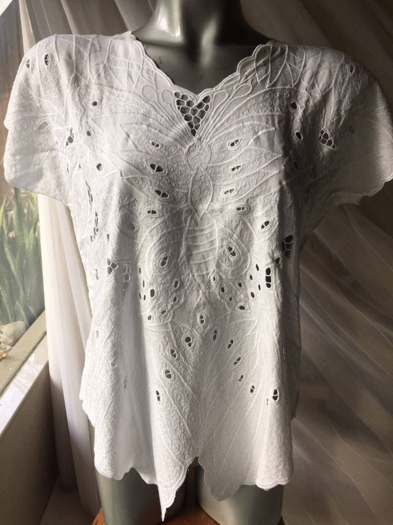 Top Butterfly White/black/cream Bali Embroidery/embroidered - Etsy
