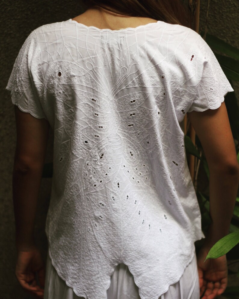Top Butterfly White/black/cream Bali Embroidery/embroidered - Etsy