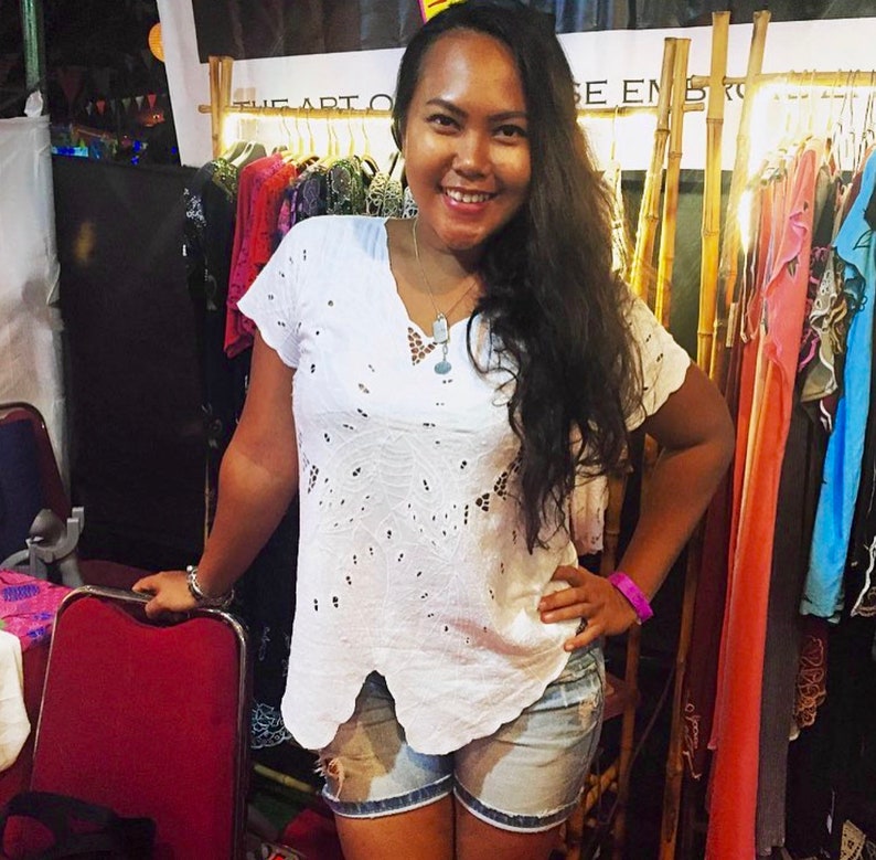 Top Butterfly White/black/cream Bali Embroidery/embroidered - Etsy