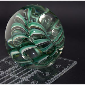Vintage Karg Art Glass Paperweight With Green & White Ribbon Swirl ...