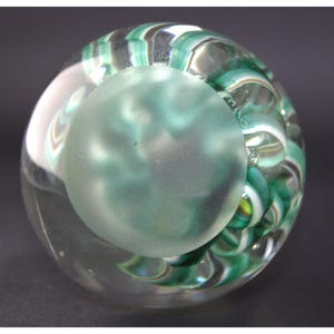 Vintage Karg Art Glass Paperweight With Green & White Ribbon Swirl ...