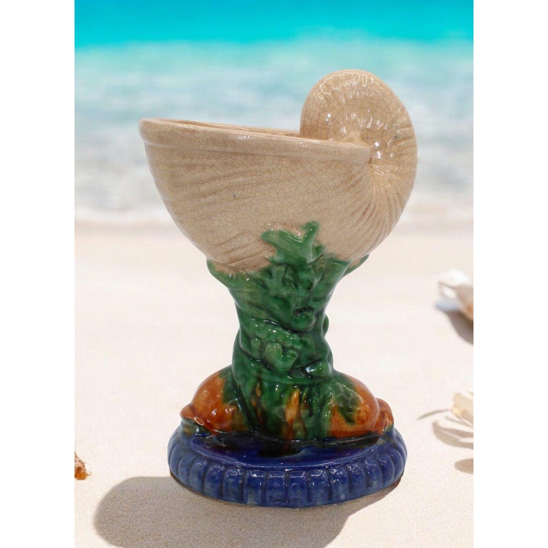 Vintage Majolica Shell & Dolphin Vase Unique Coastal Decor Nautical ...