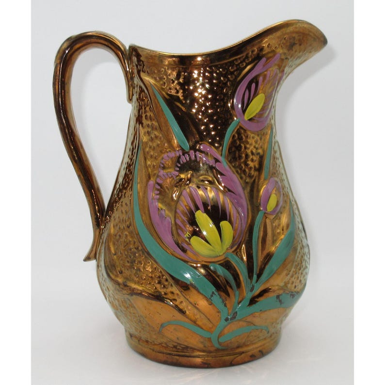 Vintage Ceramic Copper Luster Glaze Hand-painted Tulips Floral 8 ...