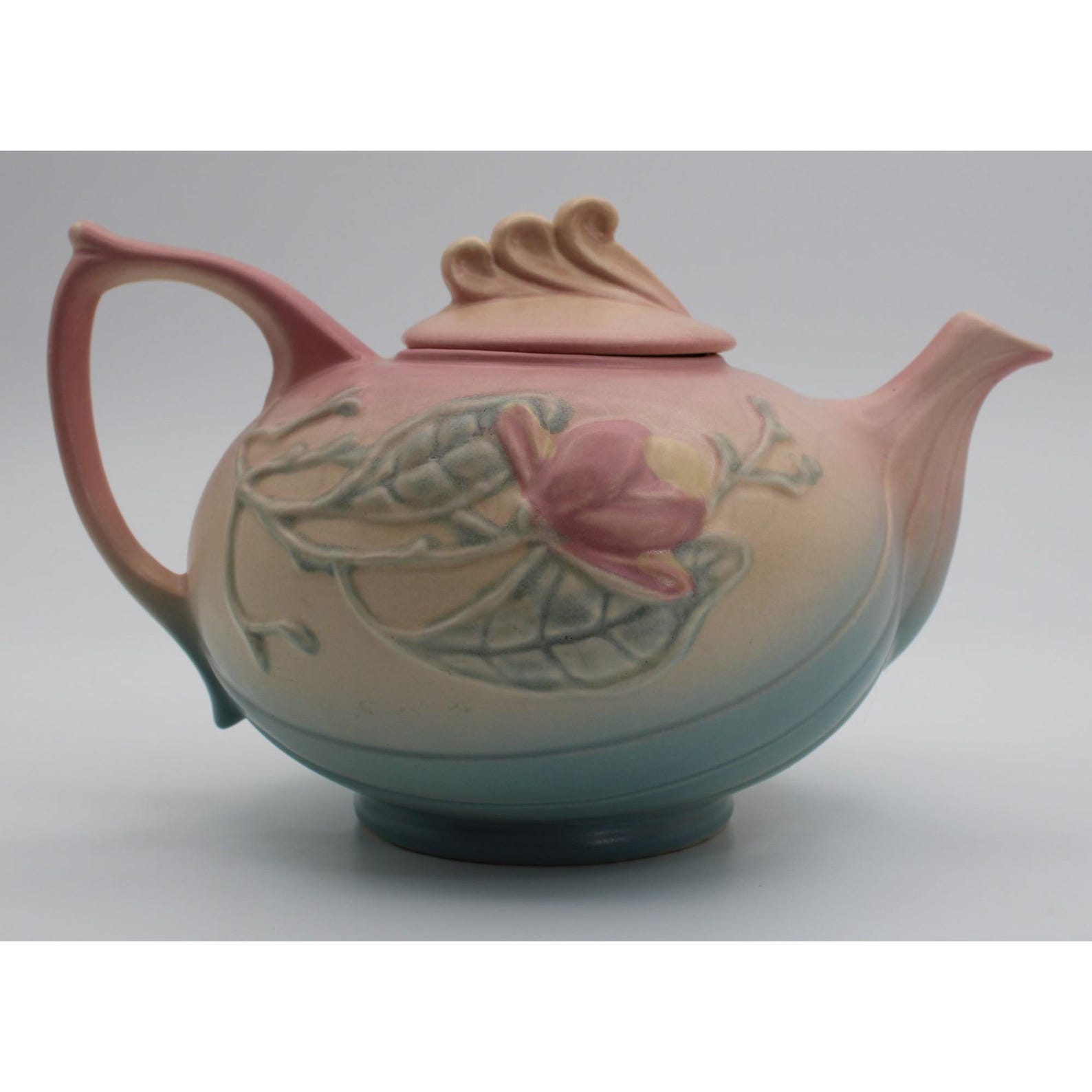 Vintage Hull Ceramic Tea Coffee Pot 23 Magnolia Floral Yellow Pink ...